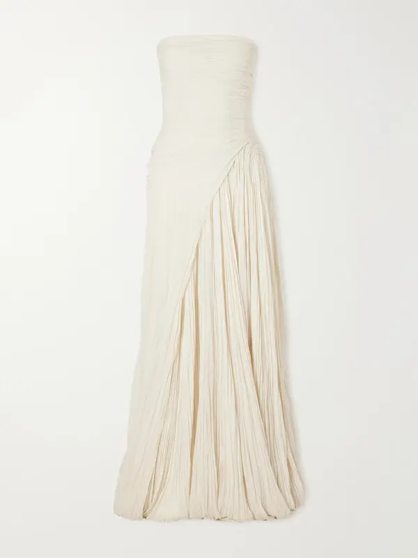 MARMAR HALIM Pleated Crepe De Chine Gown - White