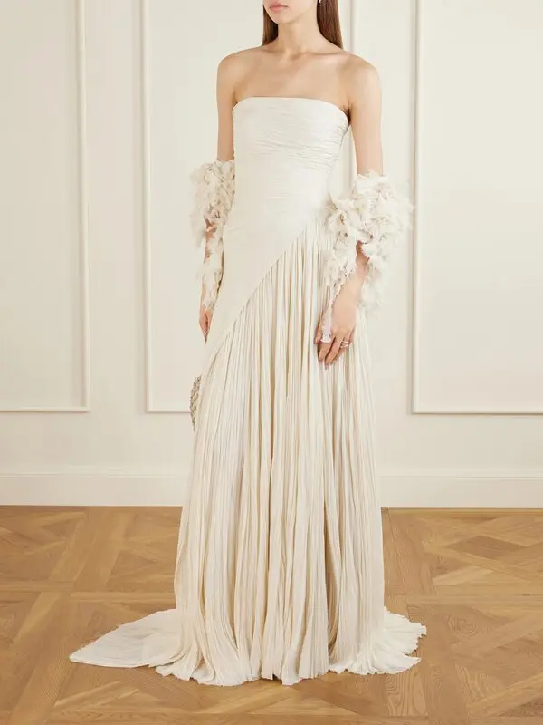 MARMAR HALIM Pleated Crepe De Chine Gown
