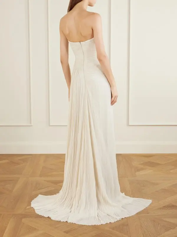 MARMAR HALIM Pleated Crepe De Chine Gown