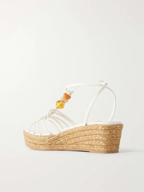 JIMMY CHOO Lemi 50 Bead-embellished Leather Wedge Sandals
