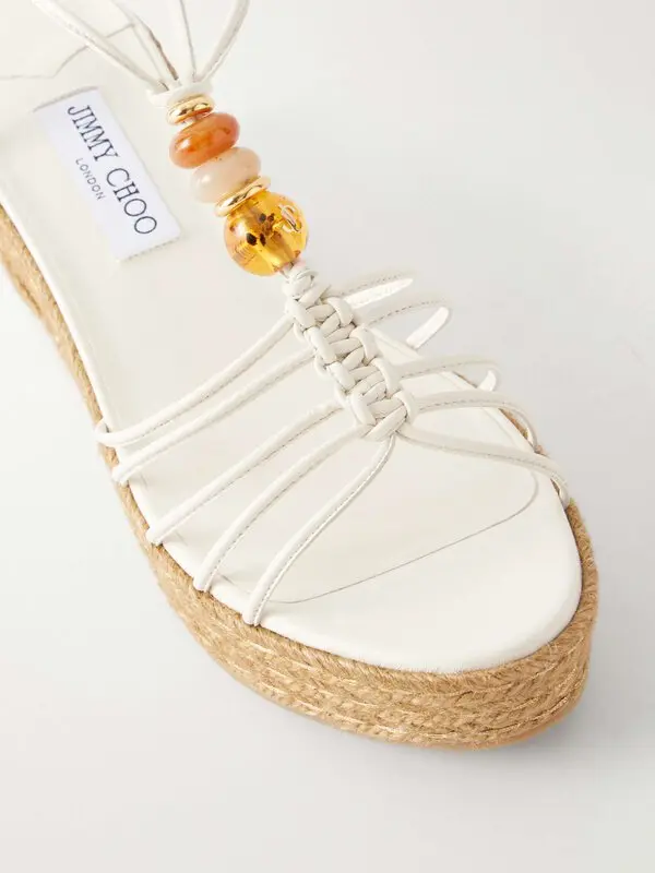 JIMMY CHOO Lemi 50 Bead-embellished Leather Wedge Sandals