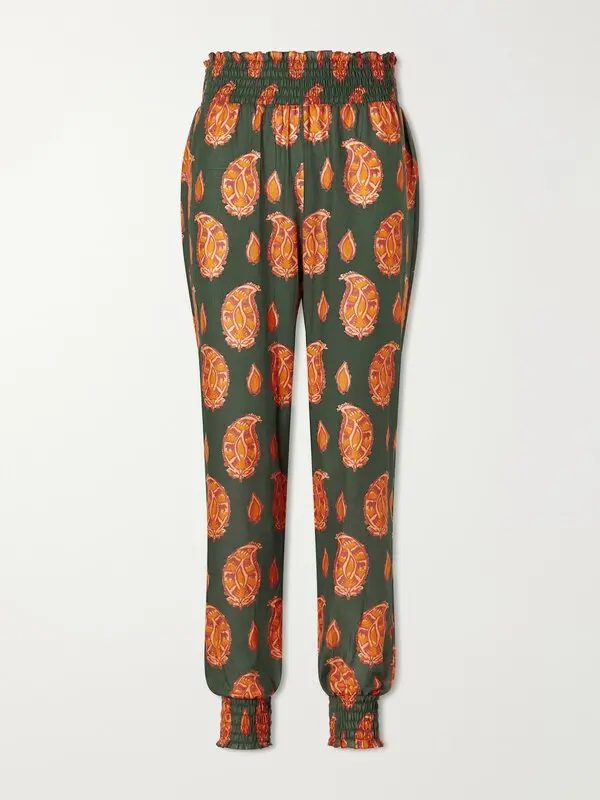 Johanna Ortiz Printed Cotton-voile Tapered Pants - Green