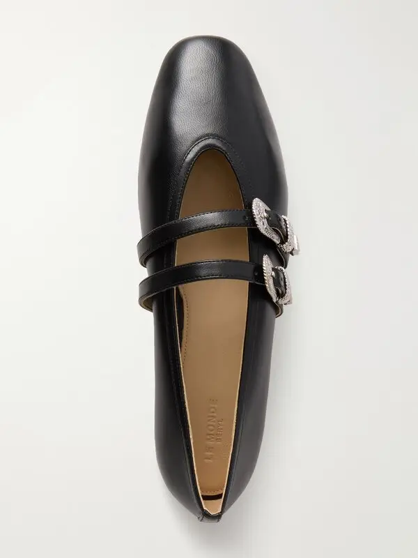 Le Monde Beryl Claudia Buckled Leather Ballet Flats - Black