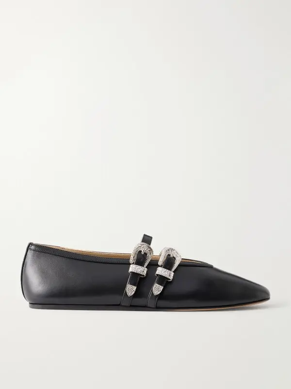 Le Monde Beryl Claudia Buckled Leather Ballet Flats - Black