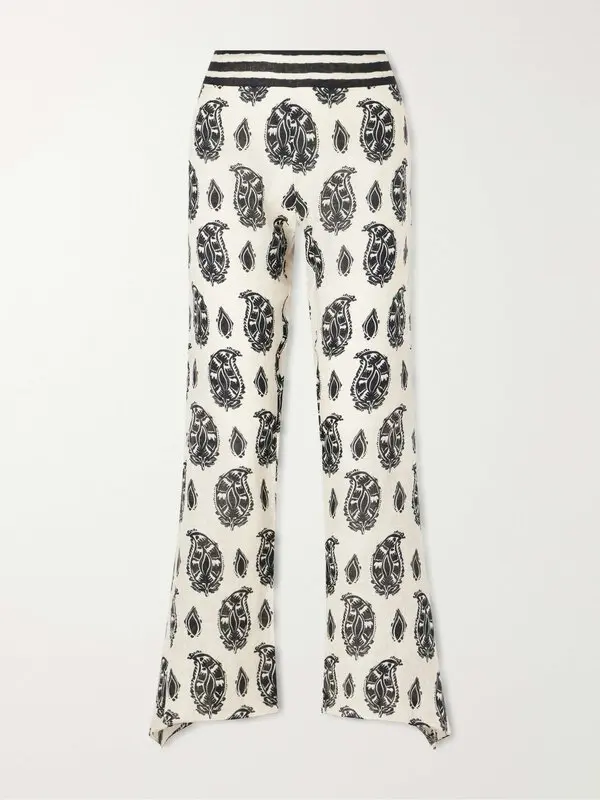 Johanna Ortiz Femininity Dramatic Printed Linen Flared Pants