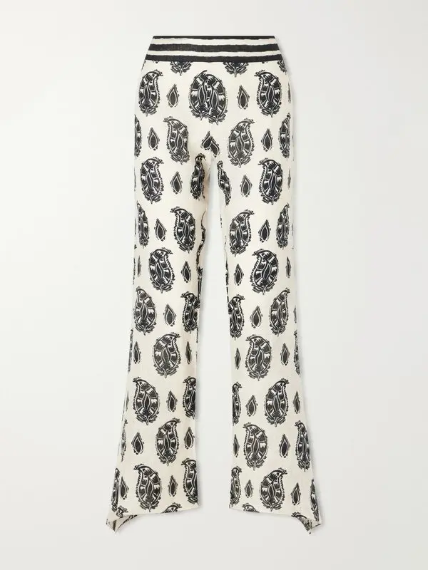 Johanna Ortiz Printed Linen Flared Pants - Neutrals