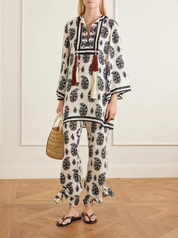 Johanna Ortiz Printed Linen Flared Pants - Neutrals