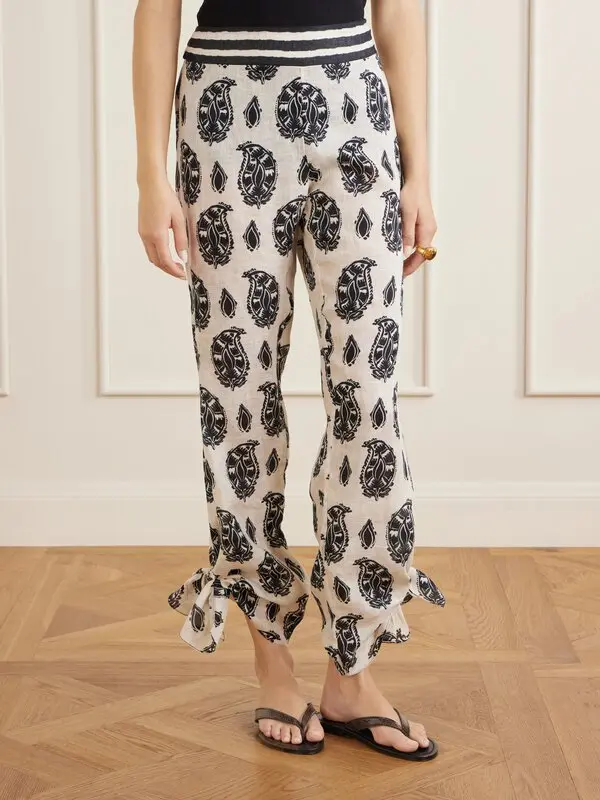 Johanna Ortiz Printed Linen Flared Pants - Neutrals