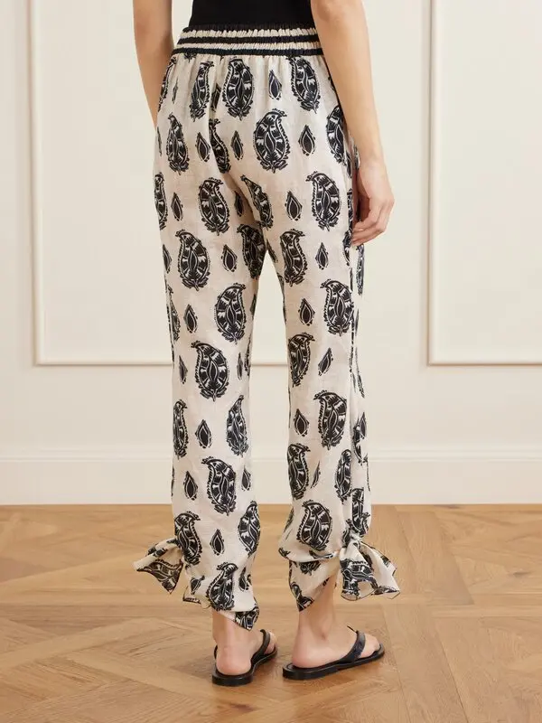 Johanna Ortiz Printed Linen Flared Pants - Neutrals