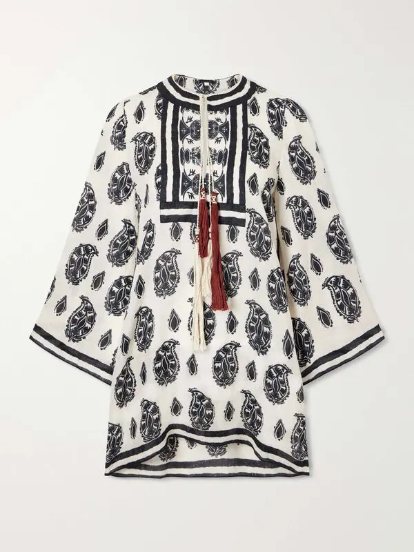 Johanna Ortiz Caretaker Printed Linen Mini Dress - Ecru