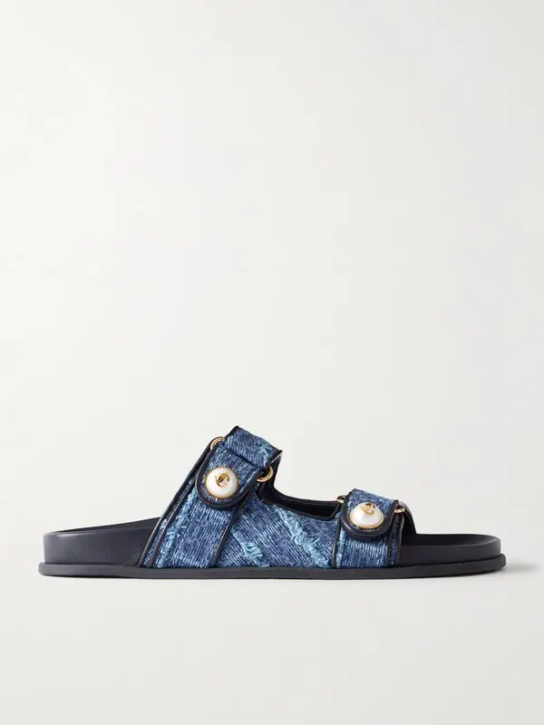 JIMMY CHOO Fayence Embellished Frayed Denim Sandals - Blue