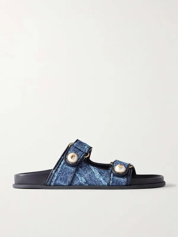 JIMMY CHOO Fayence Embellished Frayed Denim Sandals