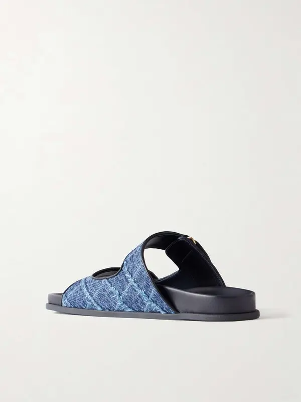 JIMMY CHOO Fayence Embellished Frayed Denim Sandals