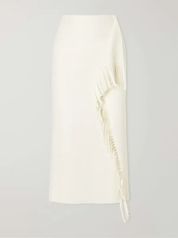 LANVIN Fringed Wool-blend Midi Skirt - Cream