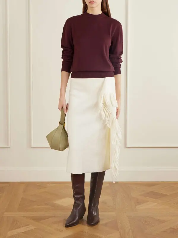 LANVIN Fringed Wool-blend Midi Skirt - Cream
