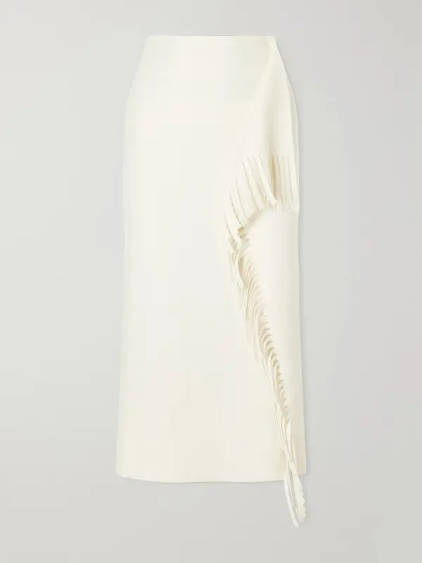 LANVIN Fringed Wool-blend Midi Skirt - Neutrals
