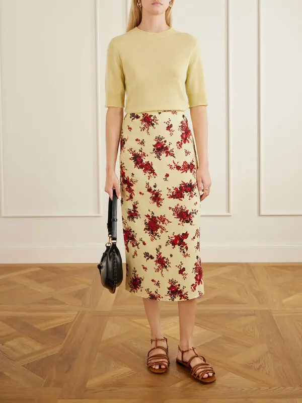 JIL SANDER Floral-print Satin Midi Skirt