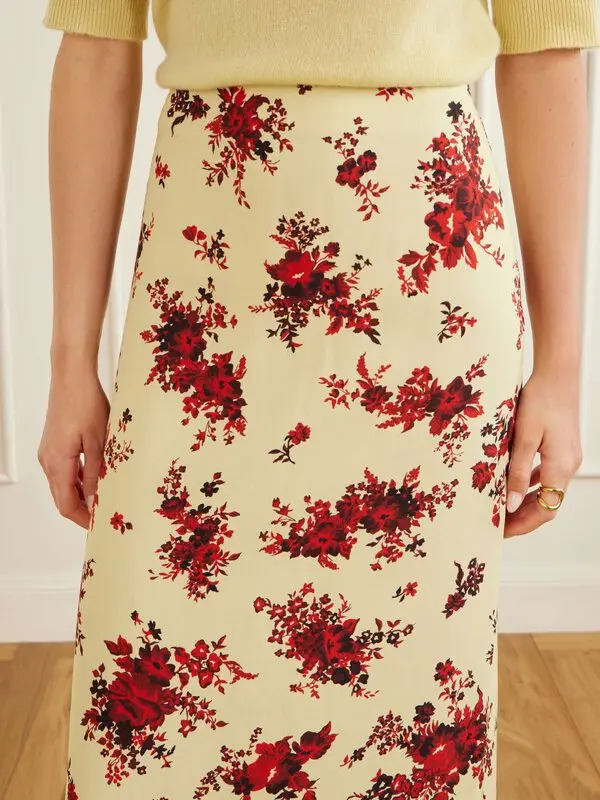 JIL SANDER Floral-print Satin Midi Skirt