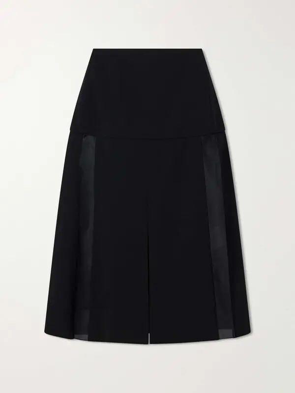 JIL SANDER Satin-trimmed Wool Midi Skirt