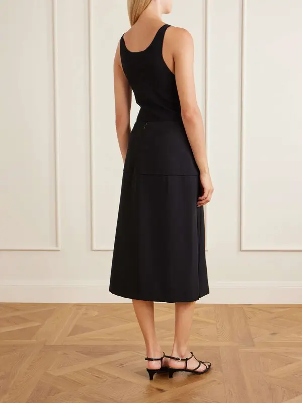 JIL SANDER Satin-trimmed Wool Midi Skirt