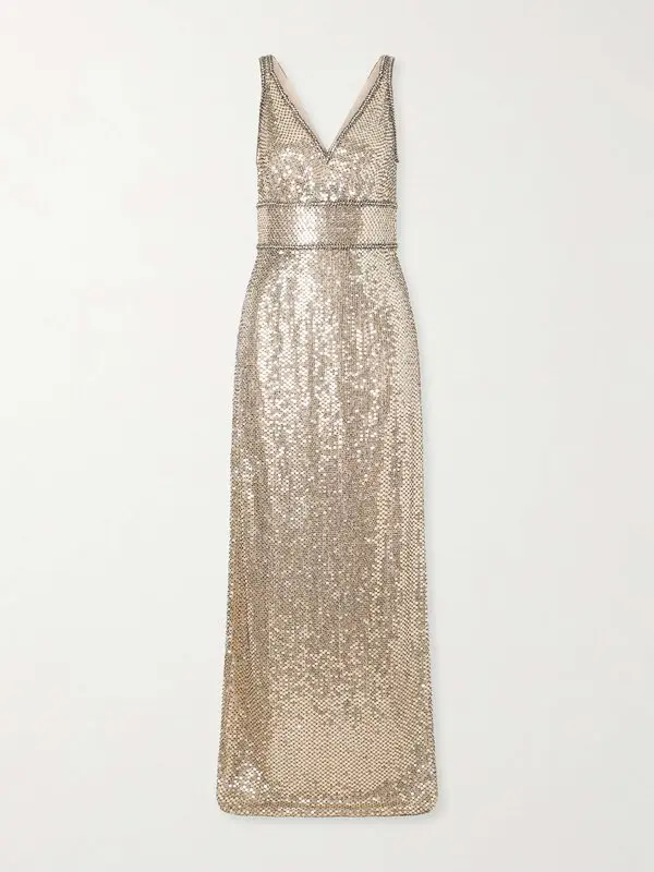 Jenny Packham Odina Crystal-embellished Sequin Tulle Gown