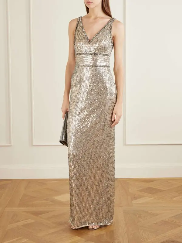 Jenny Packham Odina Crystal-embellished Sequin Tulle Gown