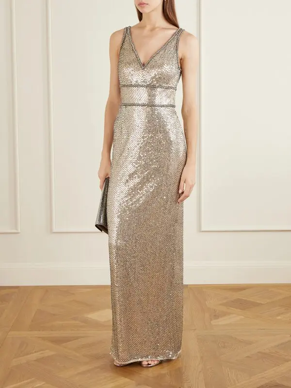 Jenny Packham Odina Crystal-embellished Sequin Tulle Gown - Neutrals