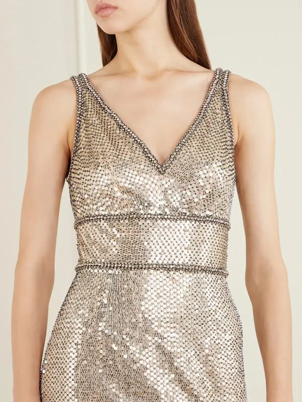 Jenny Packham Odina Crystal-embellished Sequin Tulle Gown - Neutrals