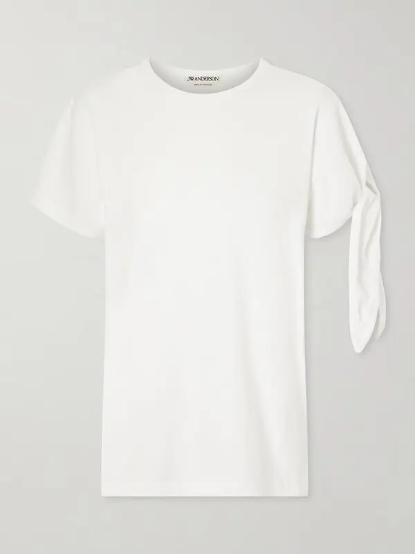 JW Anderson Tie-detailed Cotton T-shirt - White