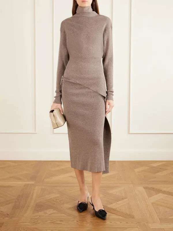 LANVIN Embellished Wool-blend Turtleneck Midi Dress
