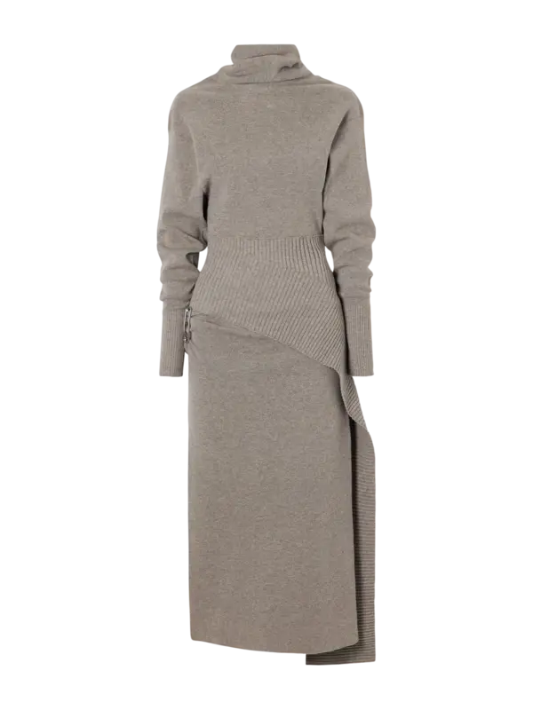 LANVIN Embellished Turtleneck Midi Dress - Brown