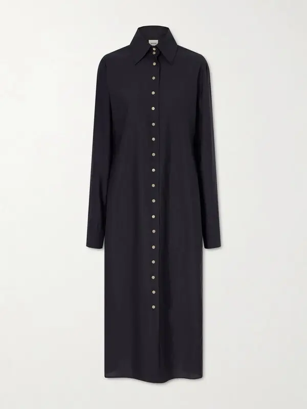 Khaite Ivanna Silk And Cotton-blend Midi Dress - Black