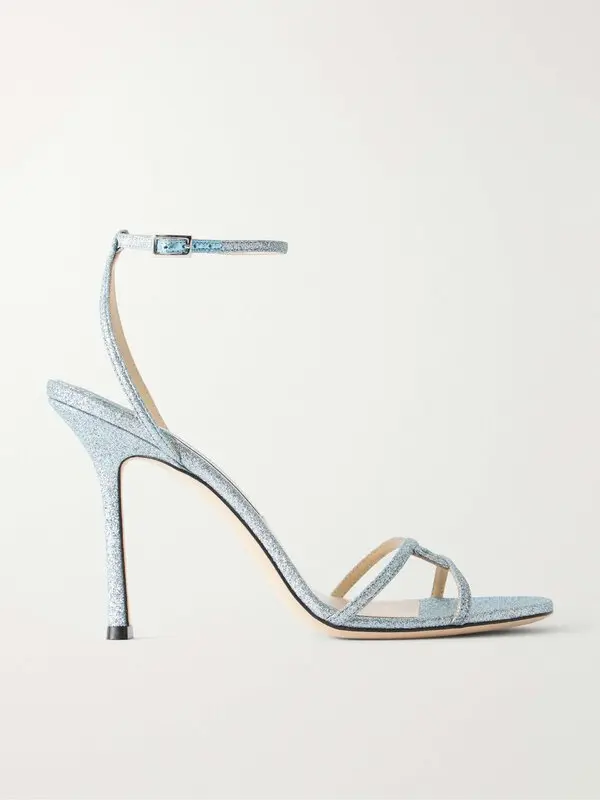JIMMY CHOO Leo 100 Glittered Leather Sandals