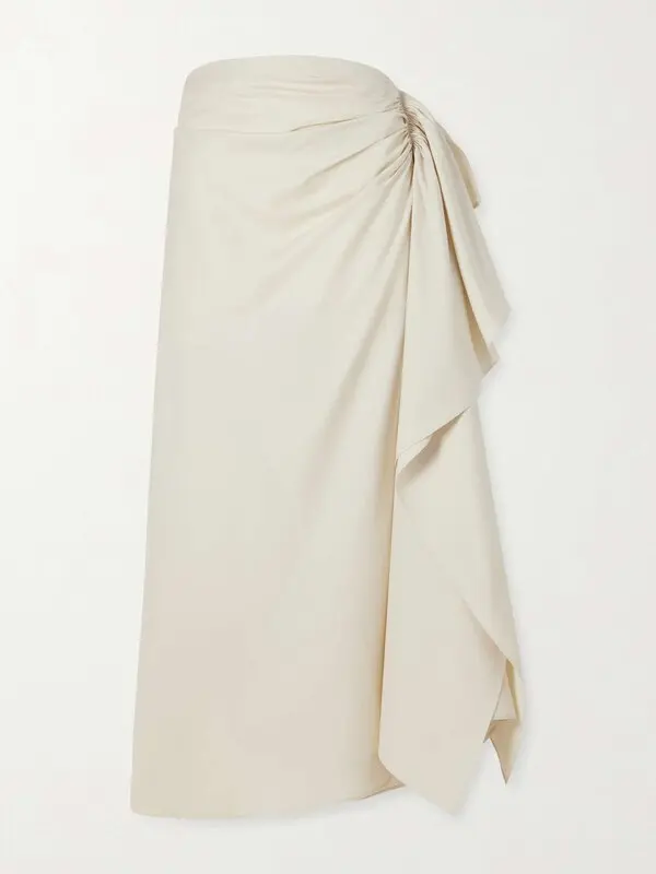 HEIRLOME Liliana Gathered Silk-twill Midi Skirt
