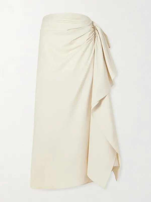 HEIRLOME Liliana Gathered Silk-twill Midi Skirt - Neutrals