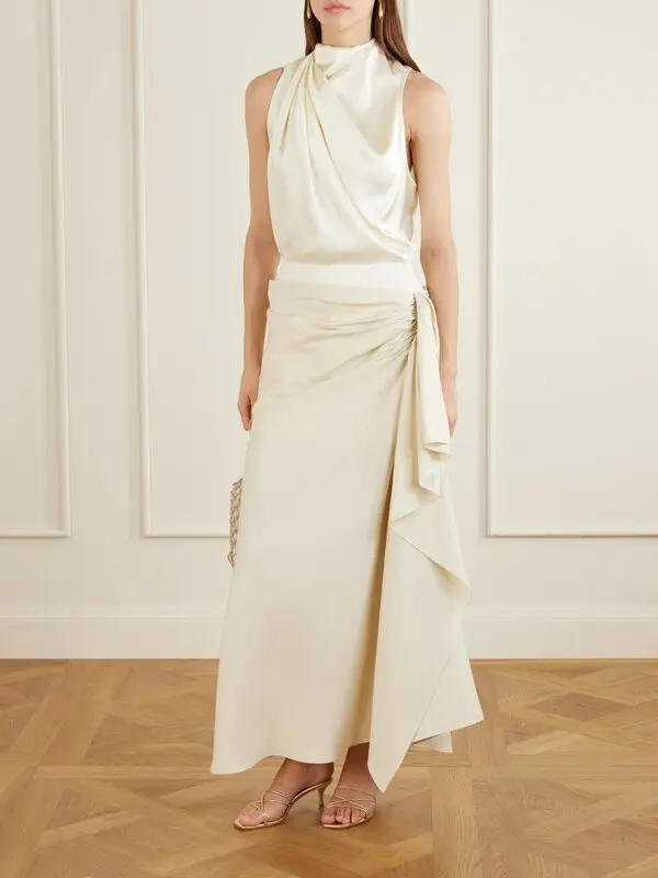 HEIRLOME Liliana Gathered Silk-twill Midi Skirt - Neutrals