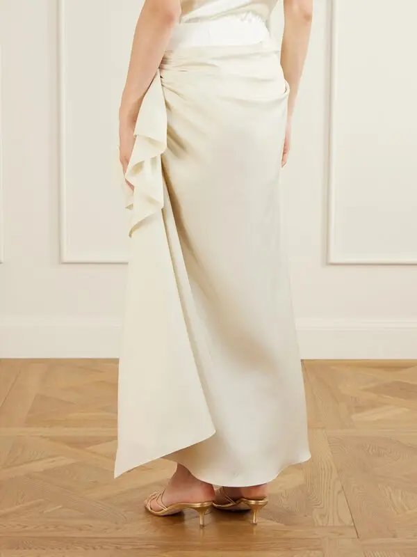HEIRLOME Liliana Gathered Silk-twill Midi Skirt - Neutrals