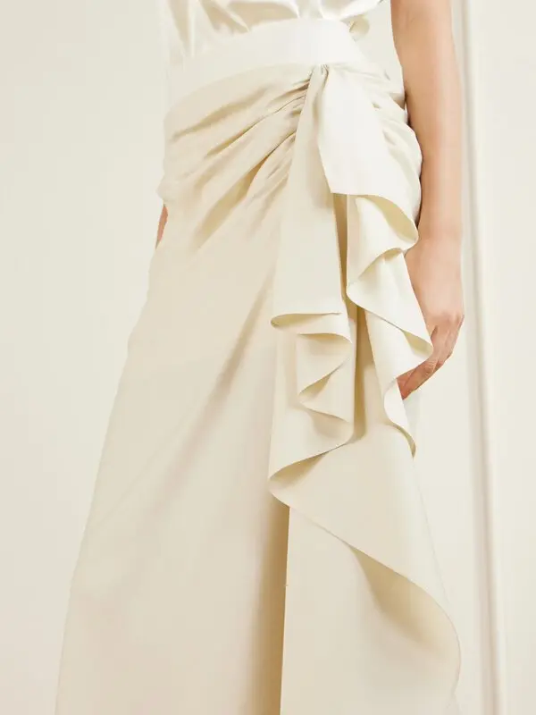 HEIRLOME Liliana Gathered Silk-twill Midi Skirt - Neutrals