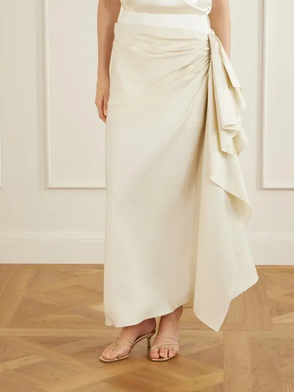 HEIRLOME Liliana Gathered Silk-twill Midi Skirt - Neutrals