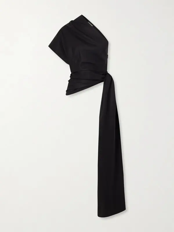 HEIRLOME Marianne Asymmetrical Silk-twill Top - Black