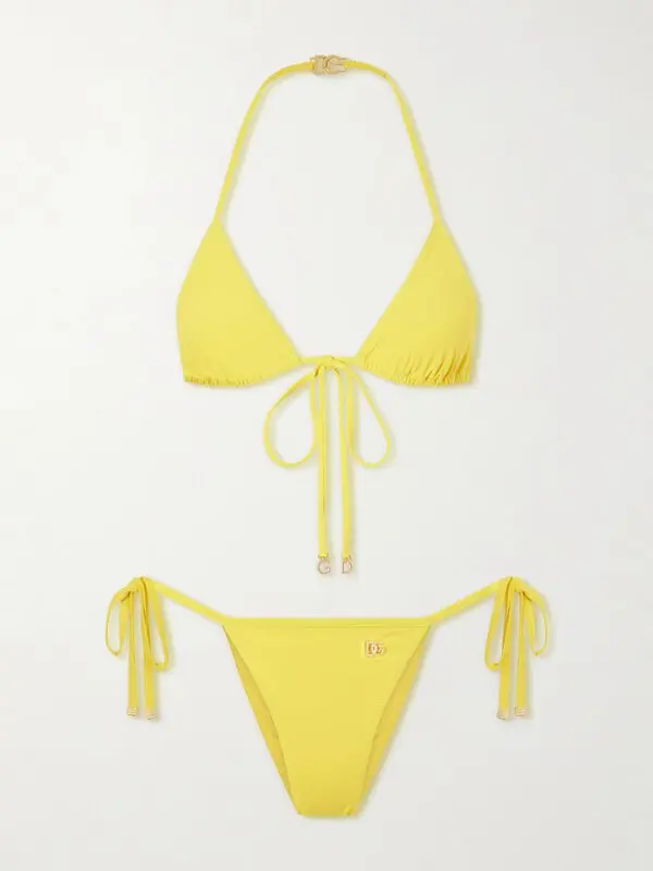 Dolce & Gabbana Logo Embellished Triangle Bikini - Yellow