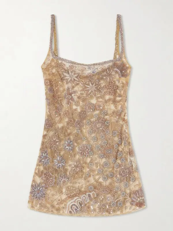 CLIO PEPPIATT Soléa Embellished Mesh Mini Dress - Pink