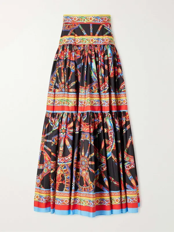Dolce & Gabbana Carretto Printed Flared Cotton-poplin Maxi Skirt