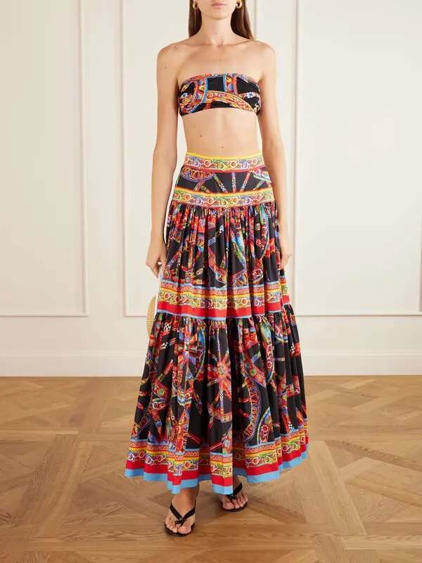 Dolce & Gabbana Carretto Printed Flared Cotton-poplin Maxi Skirt
