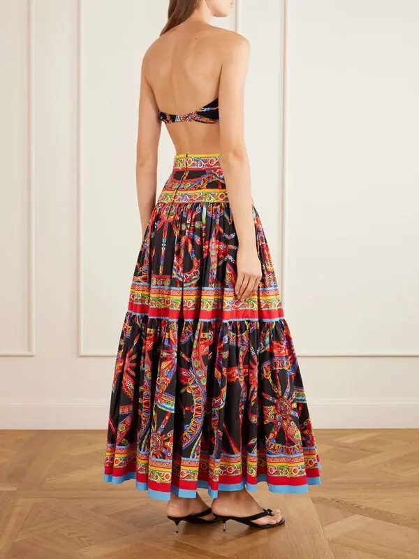 Dolce & Gabbana Carretto Printed Flared Cotton-poplin Maxi Skirt
