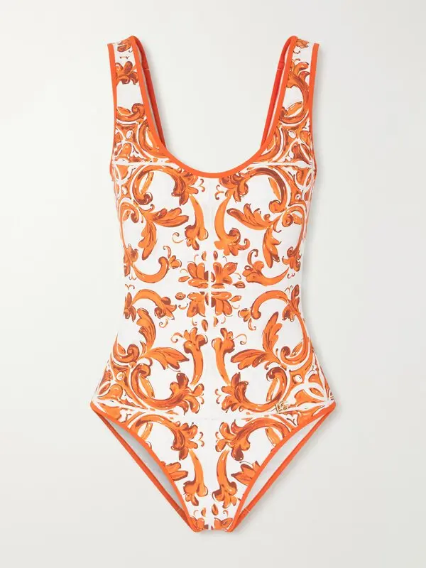 Dolce & Gabbana Printed One-piece Swimsuit - Orange