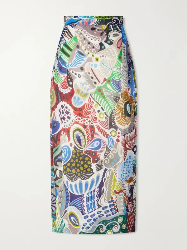 HEIRLOME Irene Printed Silk-organza Midi Skirt