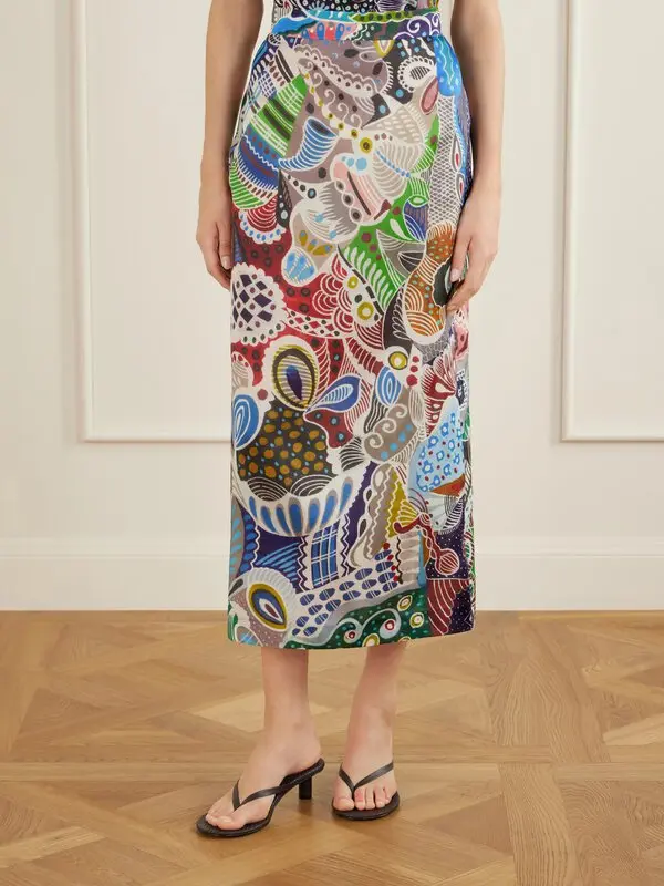 HEIRLOME Irene Printed Silk-organza Midi Skirt