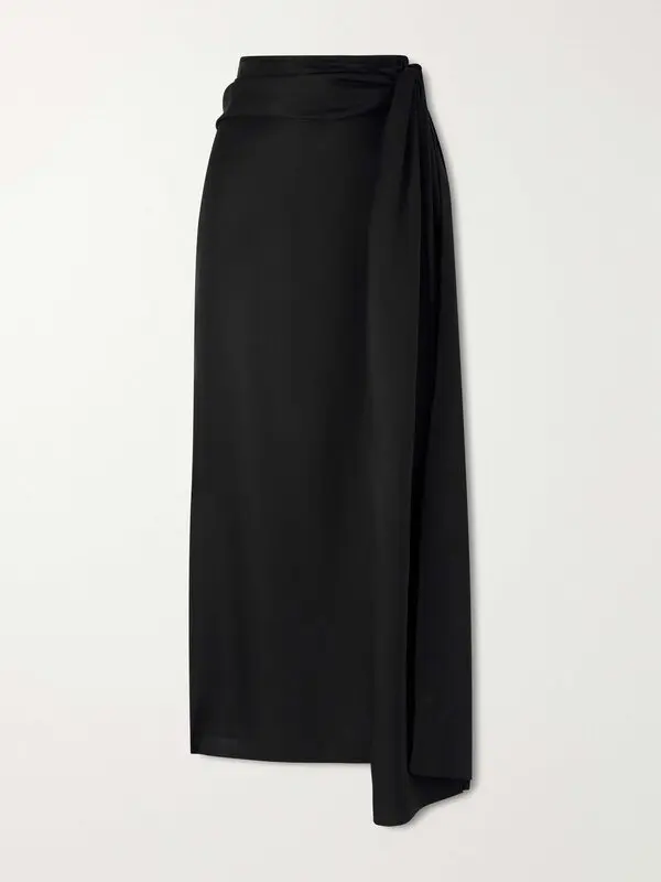 HEIRLOME Helena Silk-twill Midi Skirt - Black
