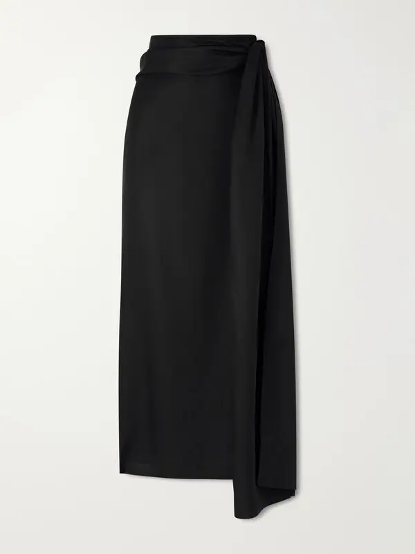 HEIRLOME Helena Silk-twill Midi Skirt - Black